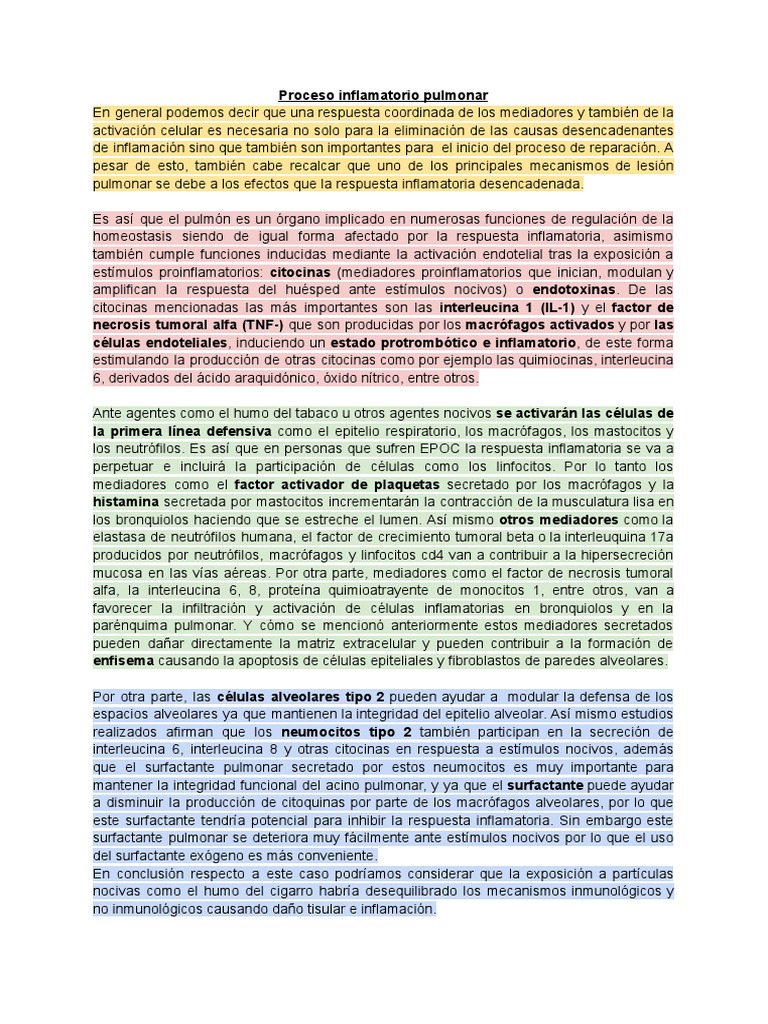 Proceso Inflamatorio Pulmonar | PDF | Inflamación | Citocina