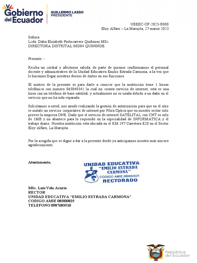 Oficio Justificación Linea Telefónica | PDF