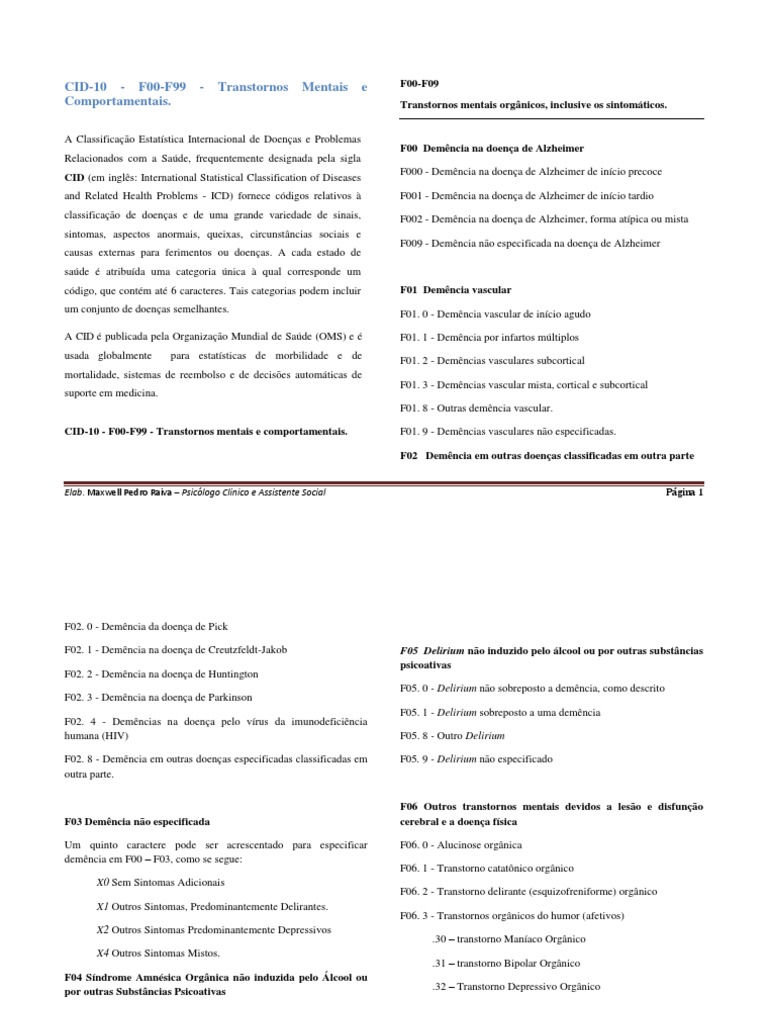 Lista de Categorias Do CID-10 MPRPrev.2023 | PDF | Doenças e distúrbios ...