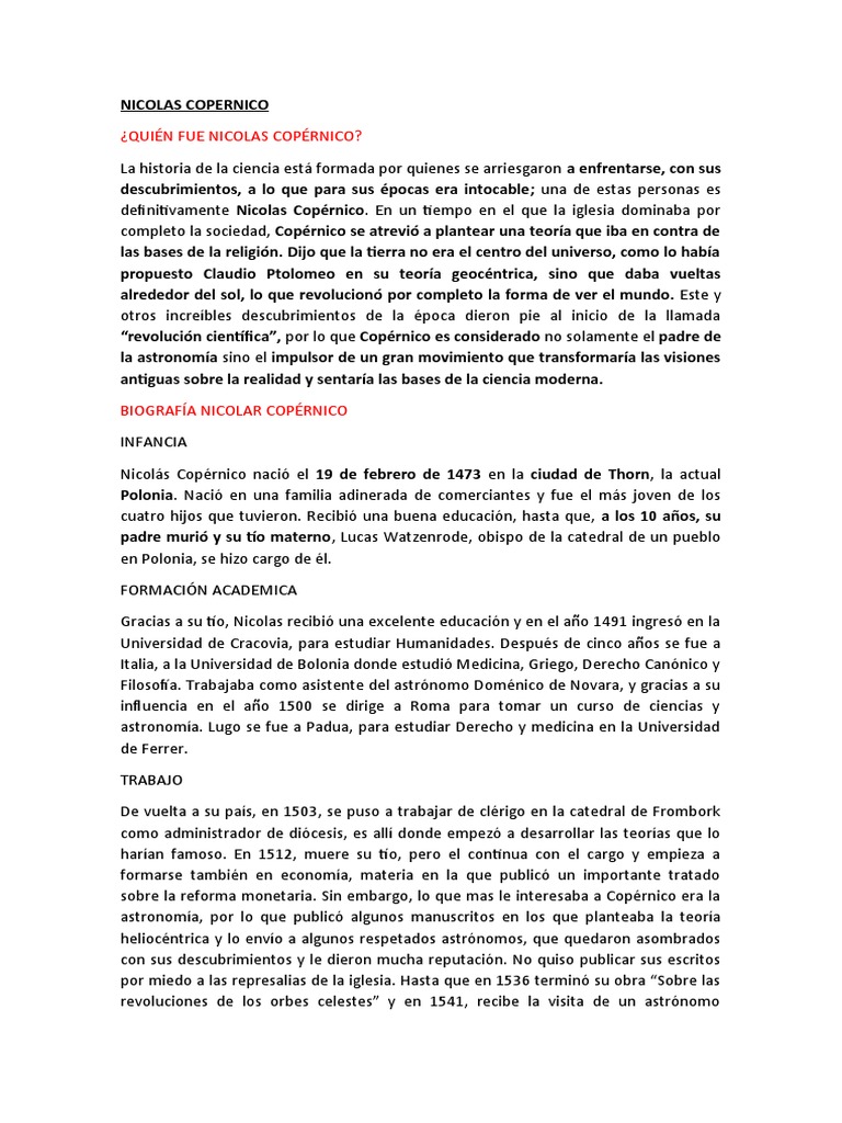 Nicolás Copérnico y su teoría heliocéntrica | PDF | Nicolás Copérnico ...