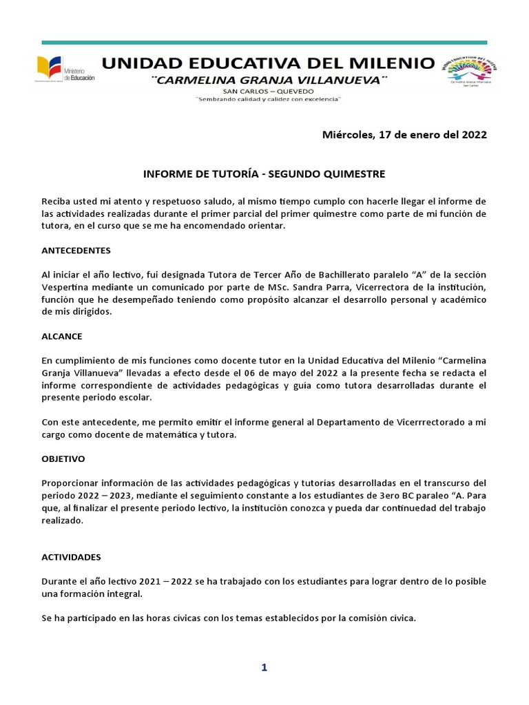 Informe Del Tutor 3ERO A | PDF