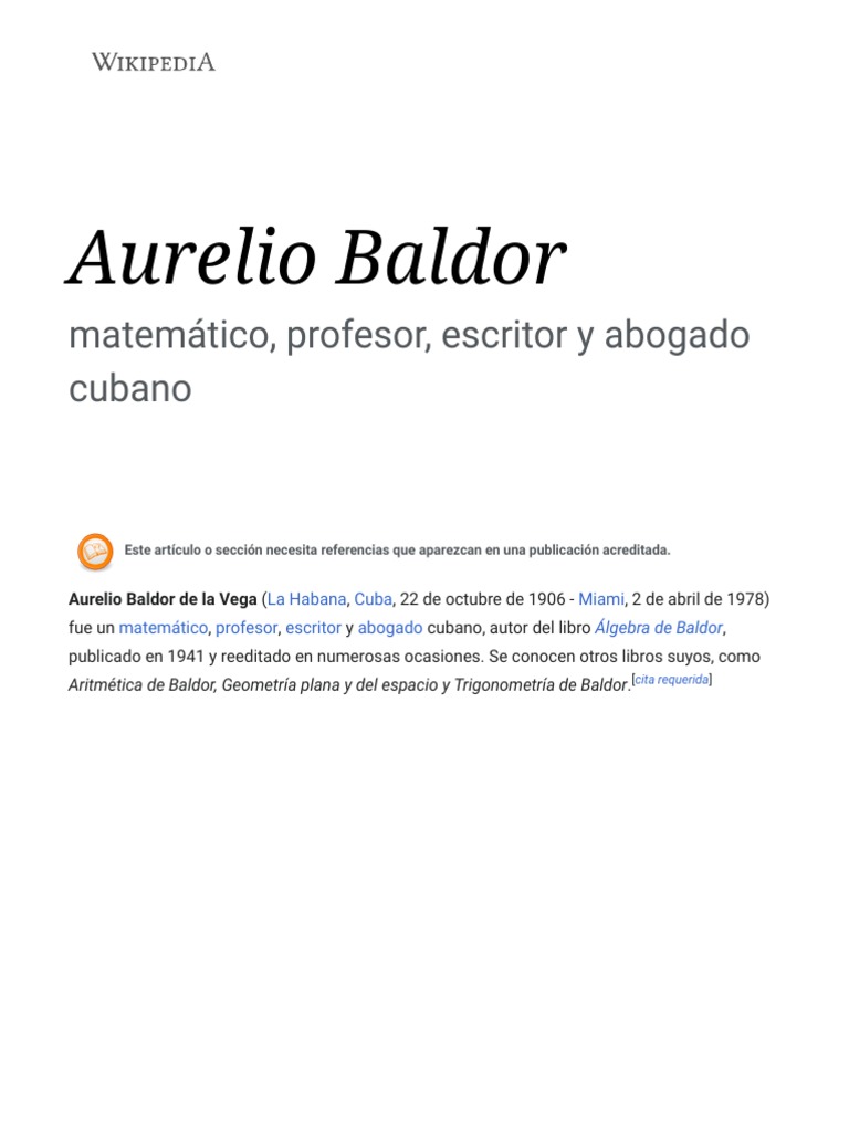 Aurelio Baldor matemático cubano creador de Álgebra de Baldor | PDF