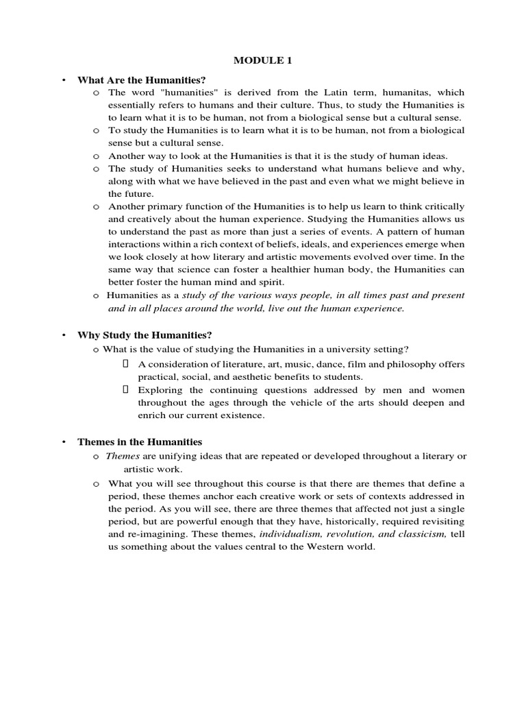 Arts and Humanities Module 1 | PDF | Love | Humanities