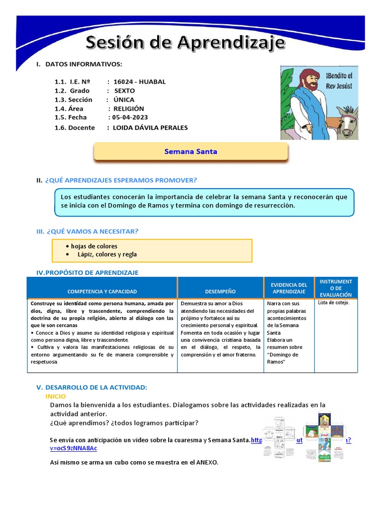 D2 A2 SESION REL. Semana Santa Domingo de Ramos | PDF | Pascua de Resurrección | Jesús