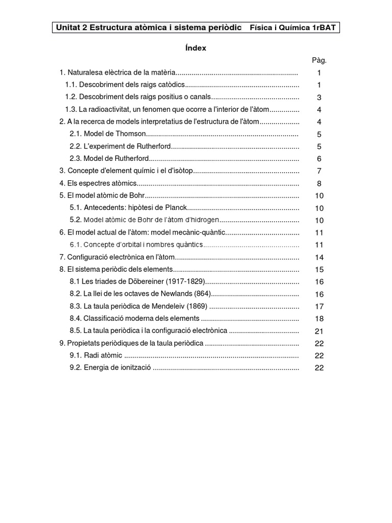 Unitat 2 Estructura Atòmica I Sistema Periòdic | PDF