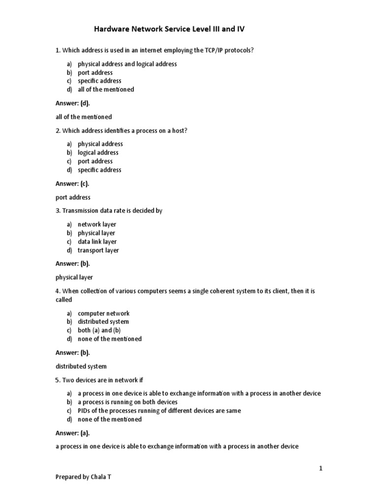 Hardware Network Service Level III and IV: Answer: (D) | PDF | Computer Network | Internet ...