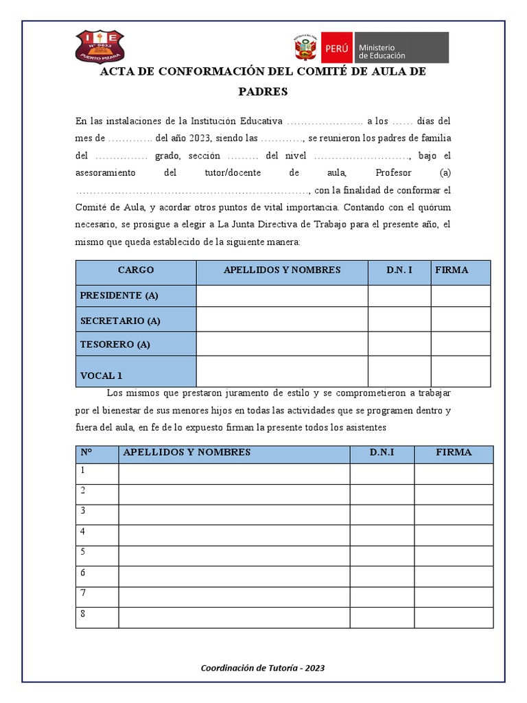 Acta de Conformación Del Comité de Aula | PDF | Salón de clases
