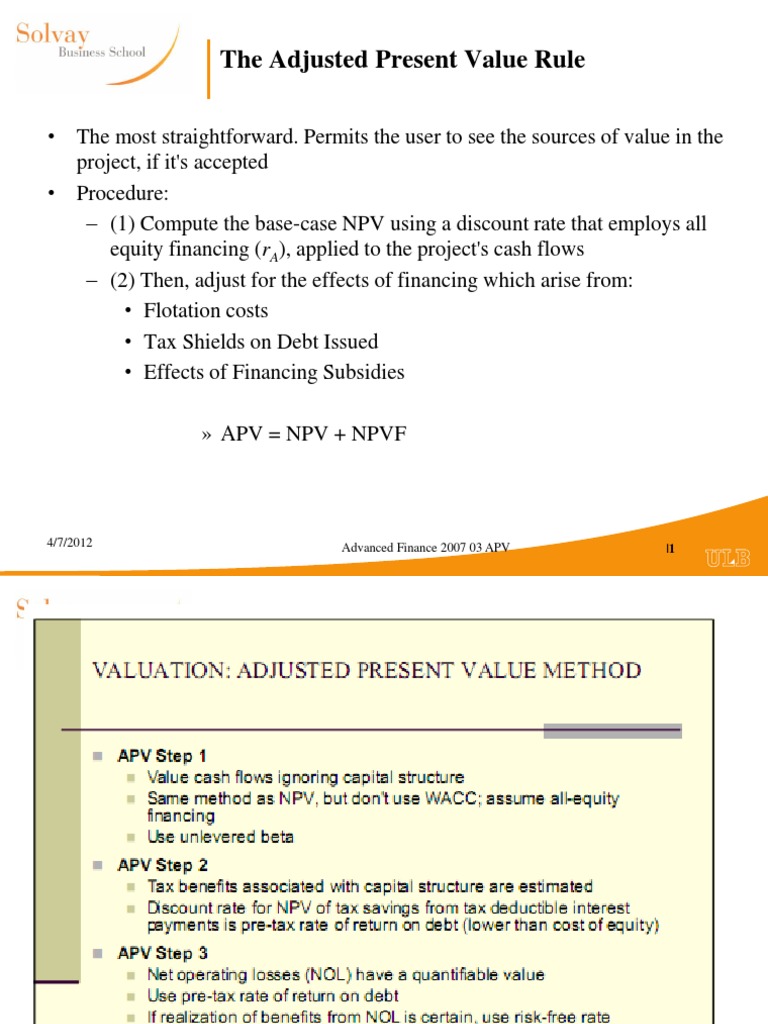 Adjusted Present Value | PDF | Net Present Value | Discounting