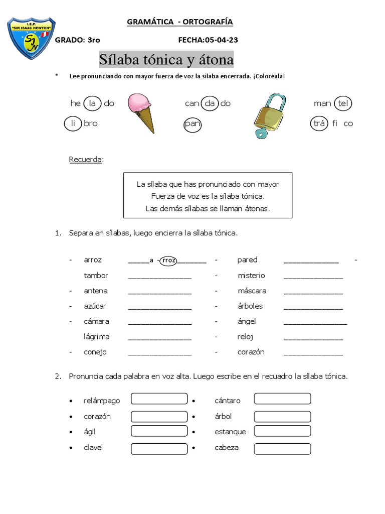 Sílaba Tónica y Átona para Niños | PDF | Artes del Lenguaje y Comunicación