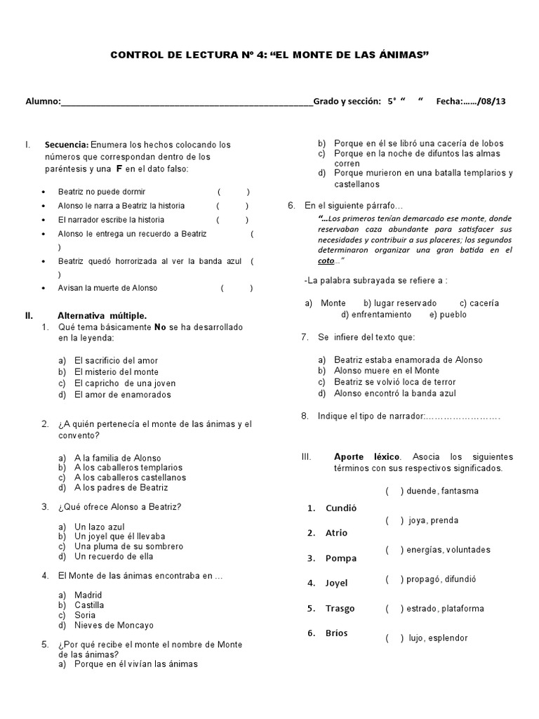 CONTROL DE LECTURA #4 El Monte de Las Ánimas (Recuperado ...