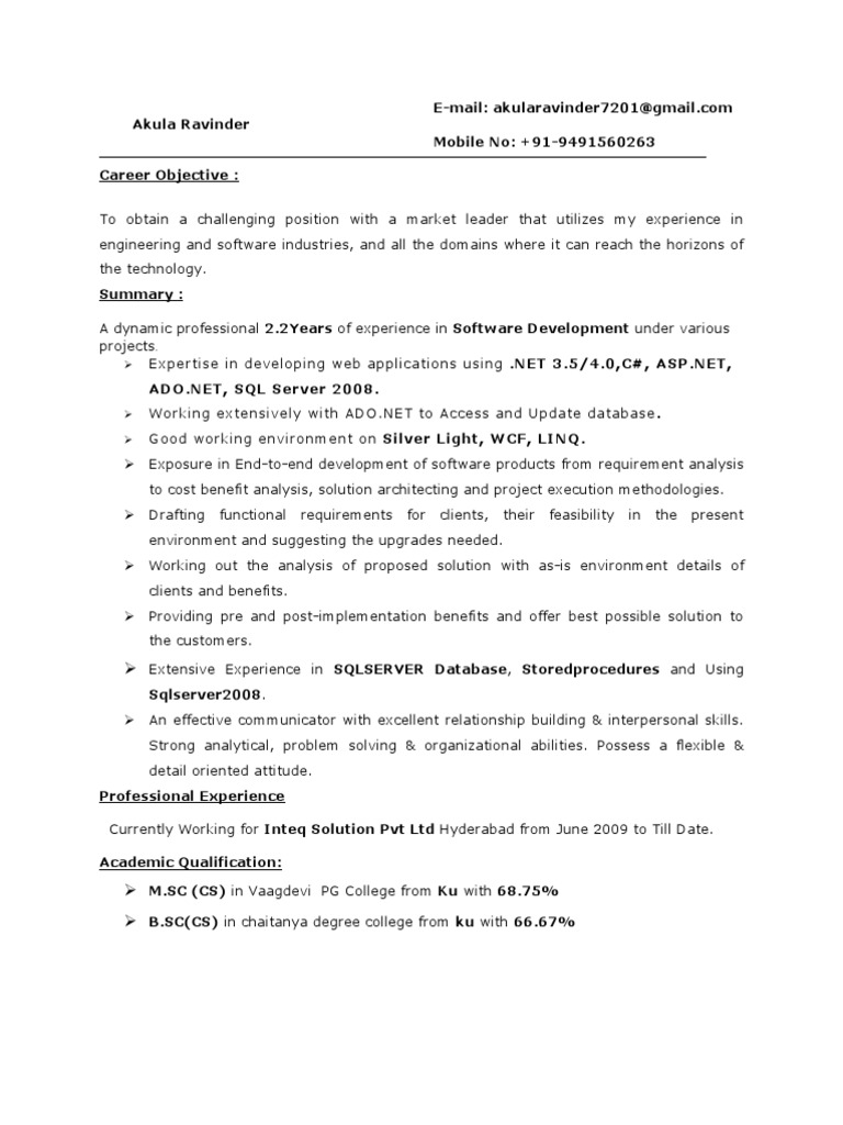 Resume of Dotnet Developer | PDF | Active Server Pages | Microsoft Sql Server