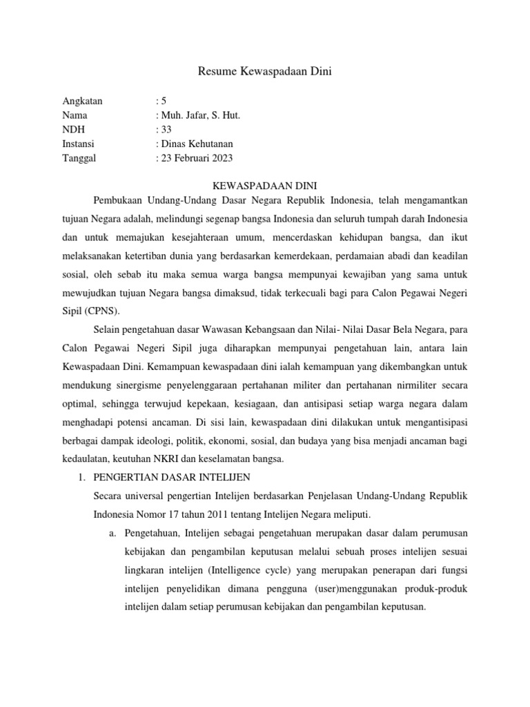 2.1 Resume Kewaspadaan Dini Muh. Jafar | PDF