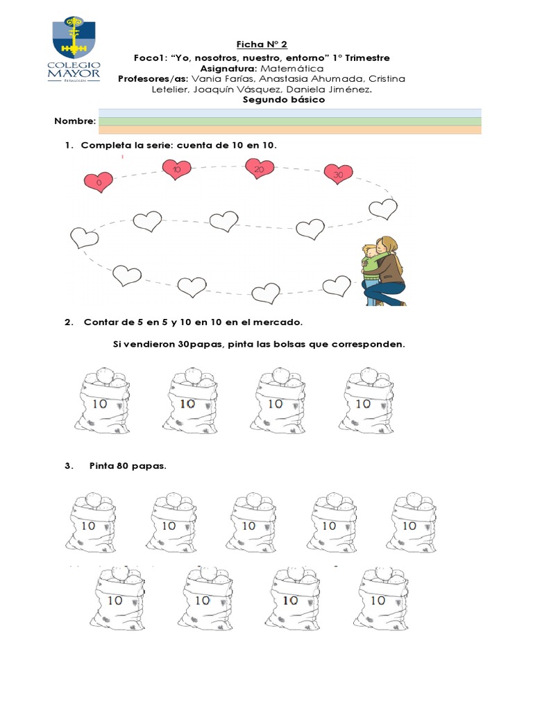 Ficha N° 2 MAT, Contar de 5 en 5 y 10 en 10 | PDF