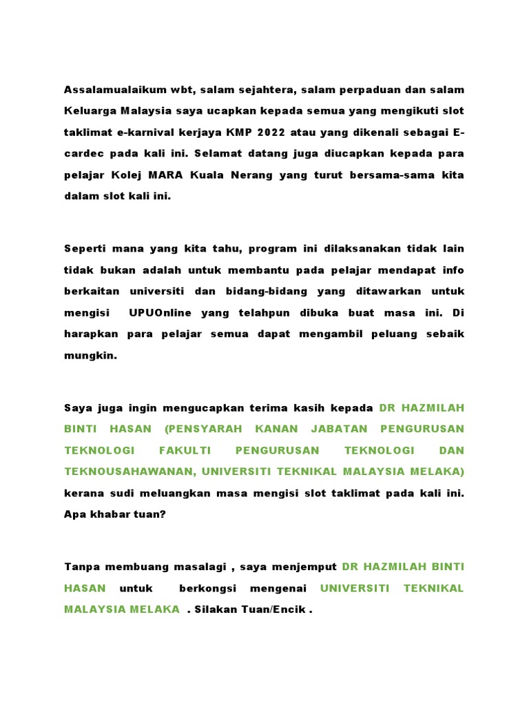 SKRIP MODERATOR E-CardeC 2022 Lengkap - Edited | PDF