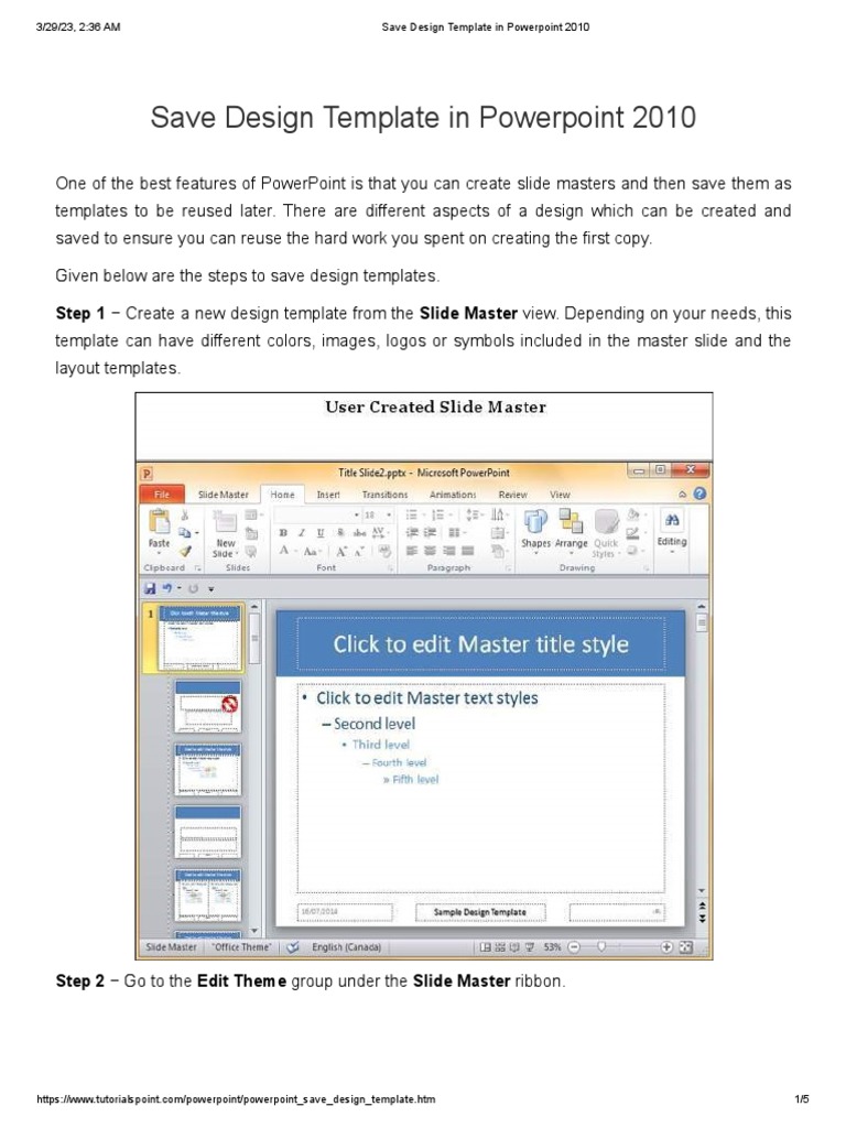 Save Design Template in Powerpoint 2010 | PDF
