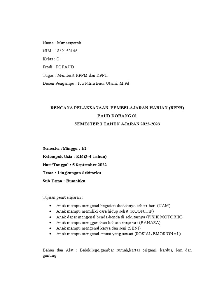 Munassyaroh Tugas RPPM Dan RPPH Perencanaan Pembelajaran | PDF