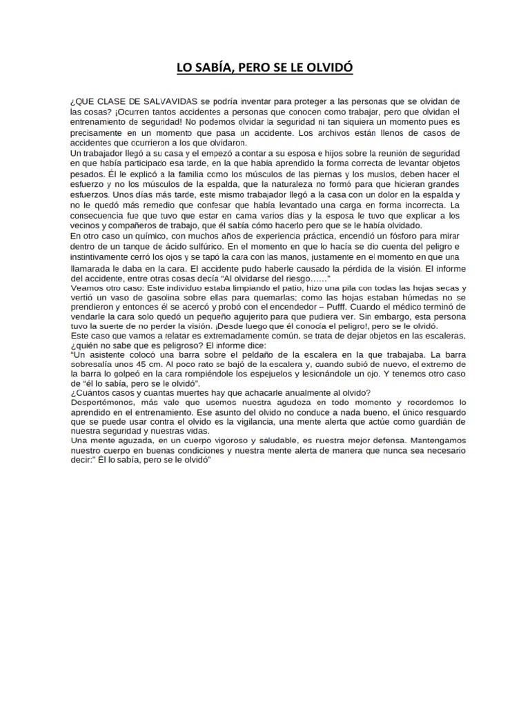 Lo Sabía Pero Se Le Olvidó | PDF