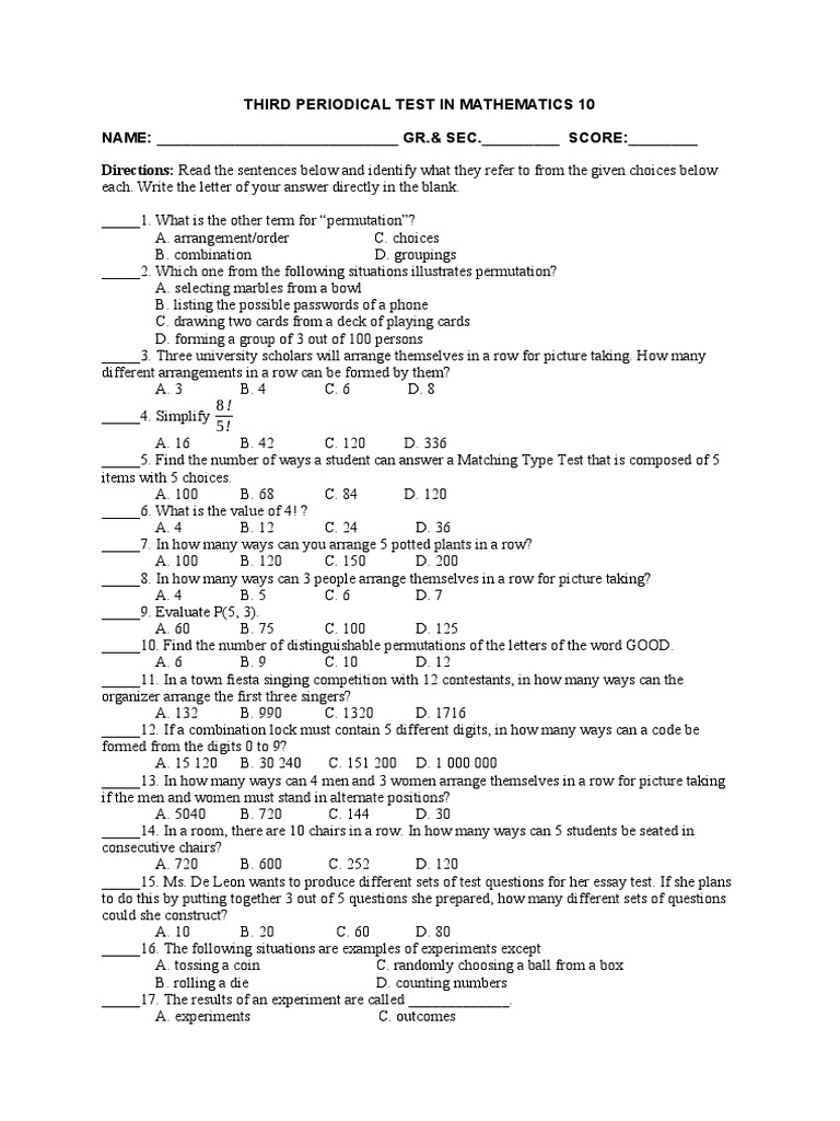 PT G10 Math | PDF | Probability