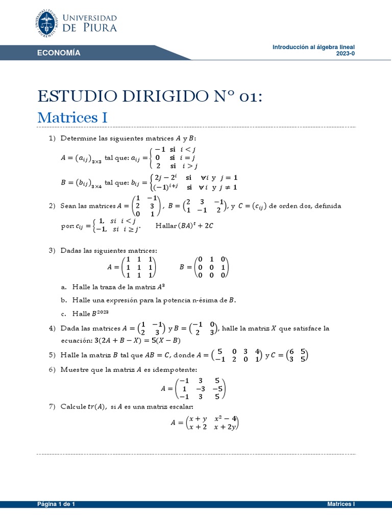Estudio Dirigido | PDF | Matriz (Matemáticas) | Relaciones matematicas