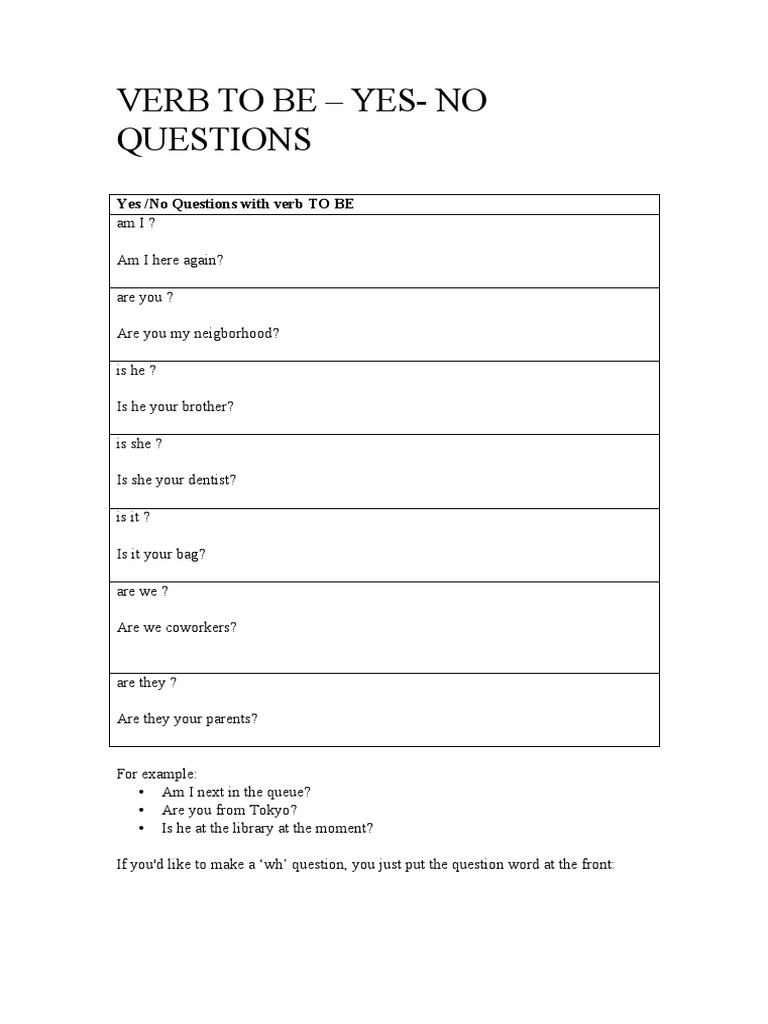 Verb TO BE Questions | PDF | Language Arts & Discipline