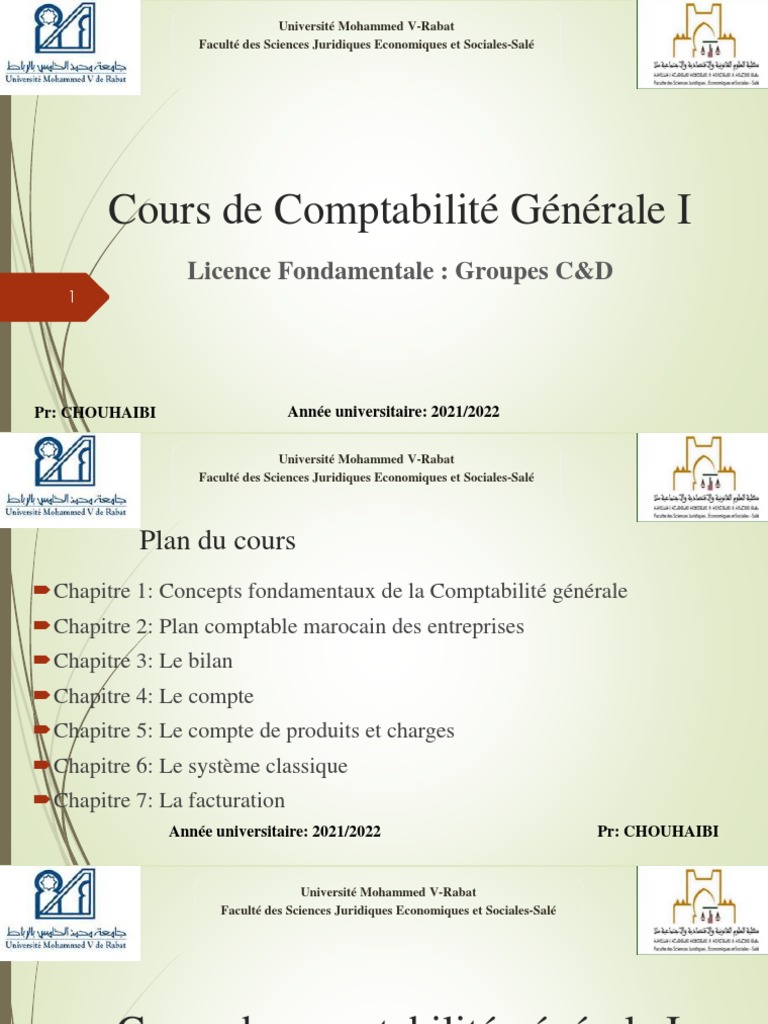 Cours de Comptabilité Générale I: Licence Fondamentale: Groupes C&D ...
