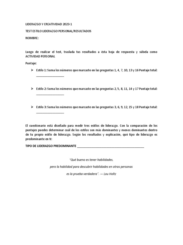 Hoja de Respuesta Testliderazgo | PDF