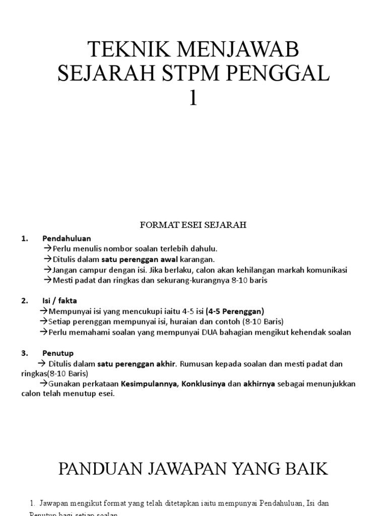 Teknik Menjawab Sejarah STPM Penggal 1 | PDF
