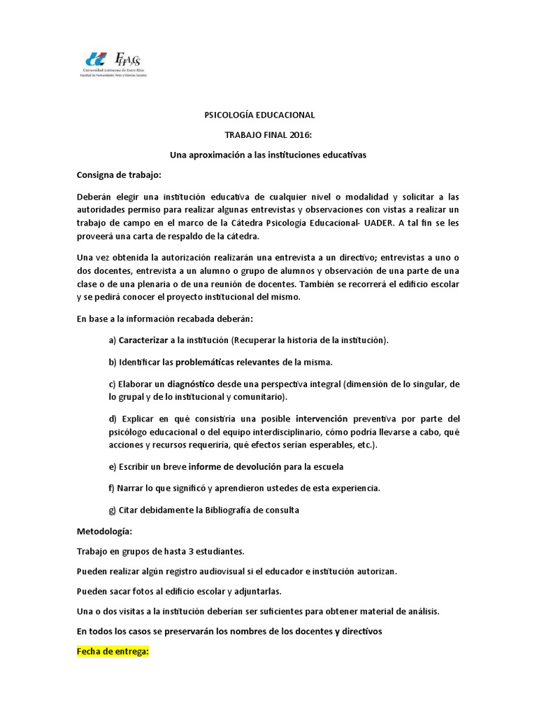 Trabajo Final Ps Educacional UADER | PDF | Sicología | Psicología Educacional