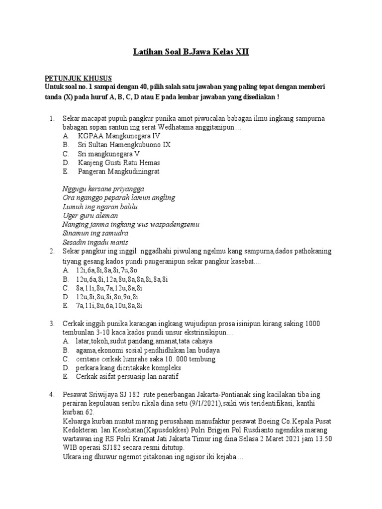 Latihan Soal B.Jawa Kelas XII '22-'23 | PDF