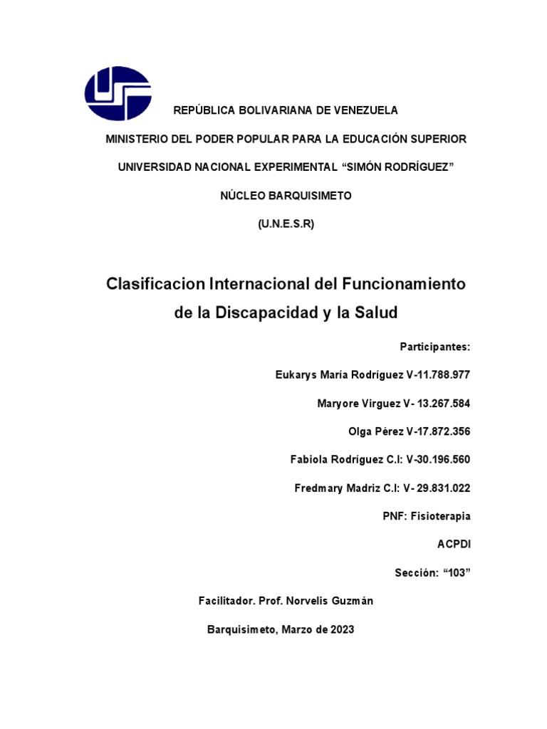 La Clasificación Internacional del Funcionamiento, de la Discapacidad y la Salud (CIF): Un marco ...