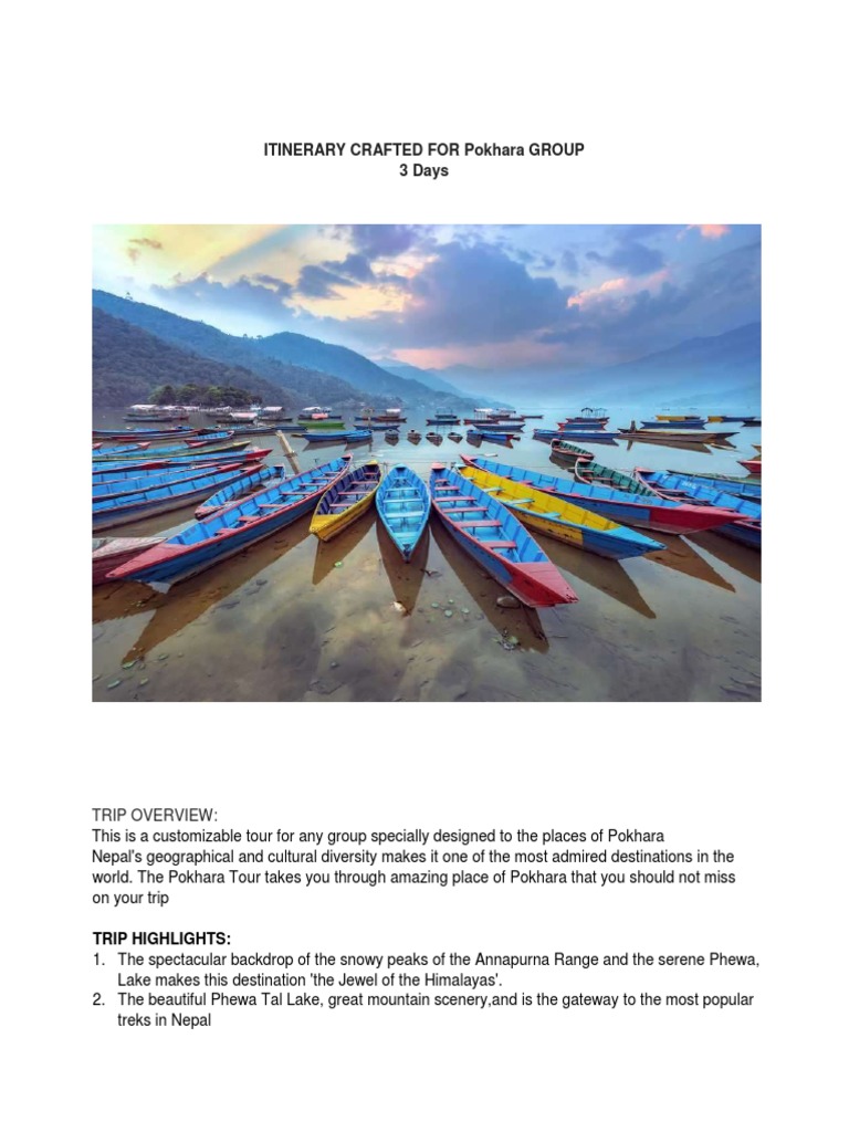 Itinerary Crafted For Pokhara Group 3 Days: Trip Overview | PDF | Service Industries | Leisure