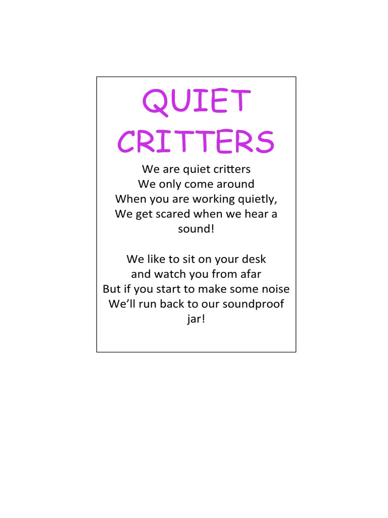 Quiet Critters Poem for Classrooms | PDF