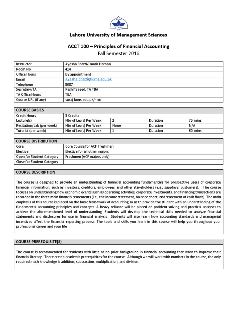 Acct 100 Principles Of Financial Accounting Pdf Financial