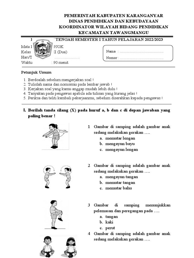 PTS PJOK kelas 2 sem 1 TP 2022-2023.doc bkw | PDF