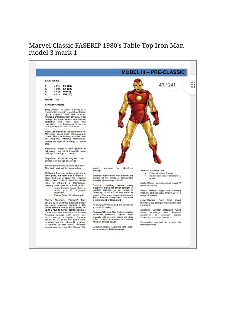 Marvel Classic FASERIP 1980's Table Top Iron Man Model 3 Mark 1 Pre ...