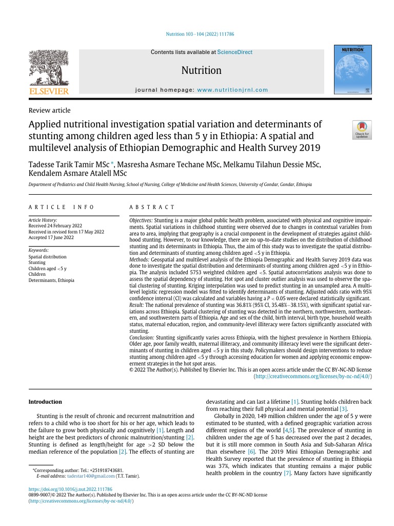 Applied Nutritional Investigation Spatial Variation And Determinants Of