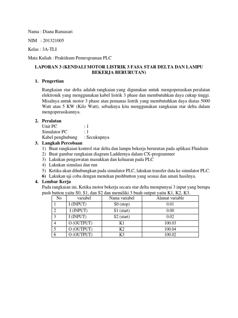 Diana Ramasari - Laporan 3 - PLC | PDF | Sains & Matematika