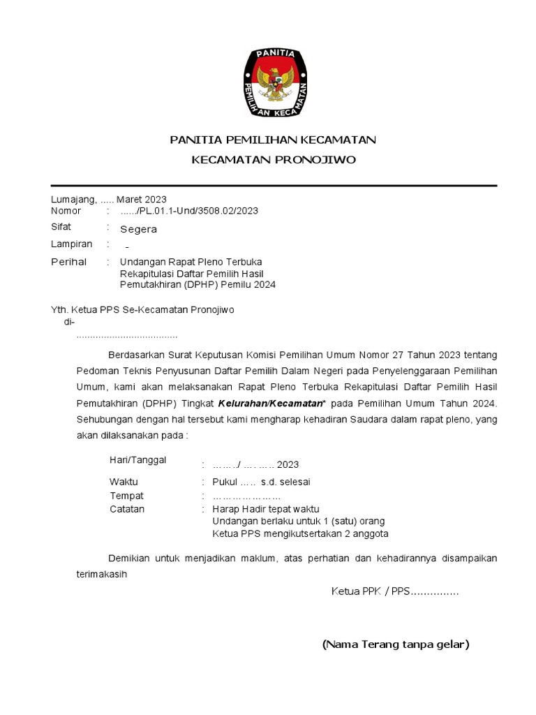 Draft Undangan Pleno | PDF