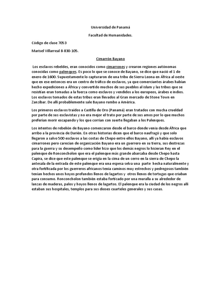 Historia de Bayano y los Cimarrones | PDF | Viajes y turismo