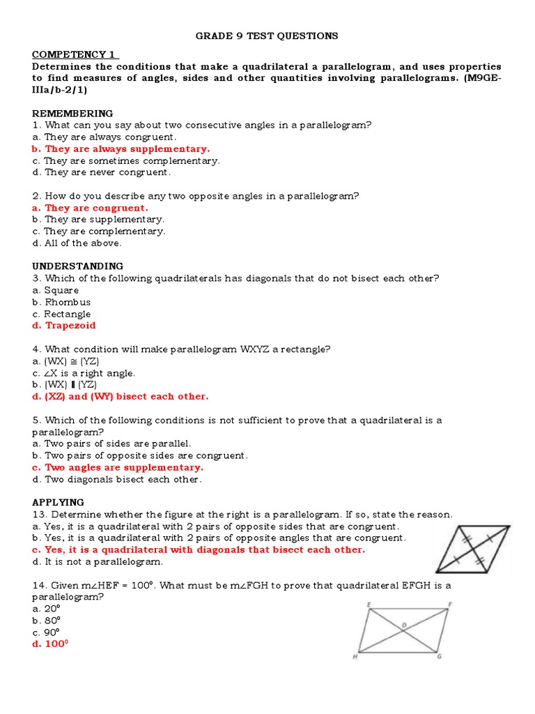 Grade 9 Test Questions | Download Free PDF | Rectangle | Euclidean ...