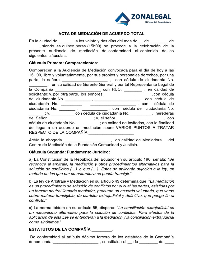 Acta de Mediacion de Acuerdo Total | PDF | Mediación | Ley común