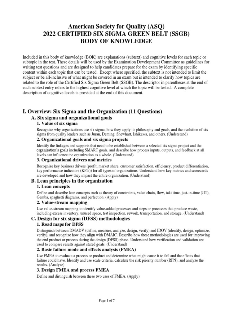 2022-CSSGB-BoK Six Sigma | PDF | Statistics | Probability Distribution