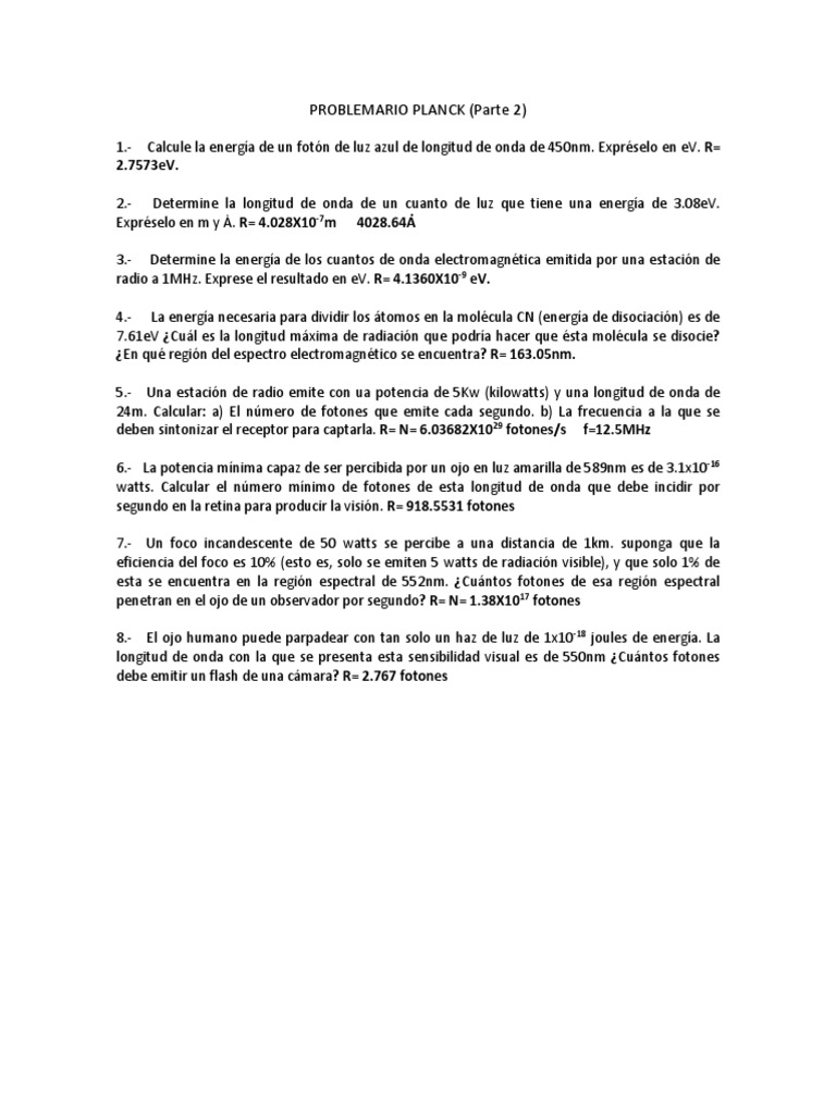 PROBLEMARIO PLANCK (Parte 2) | PDF