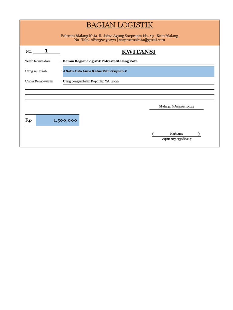 Contoh Kuitansi Pembayaran Resmi | PDF