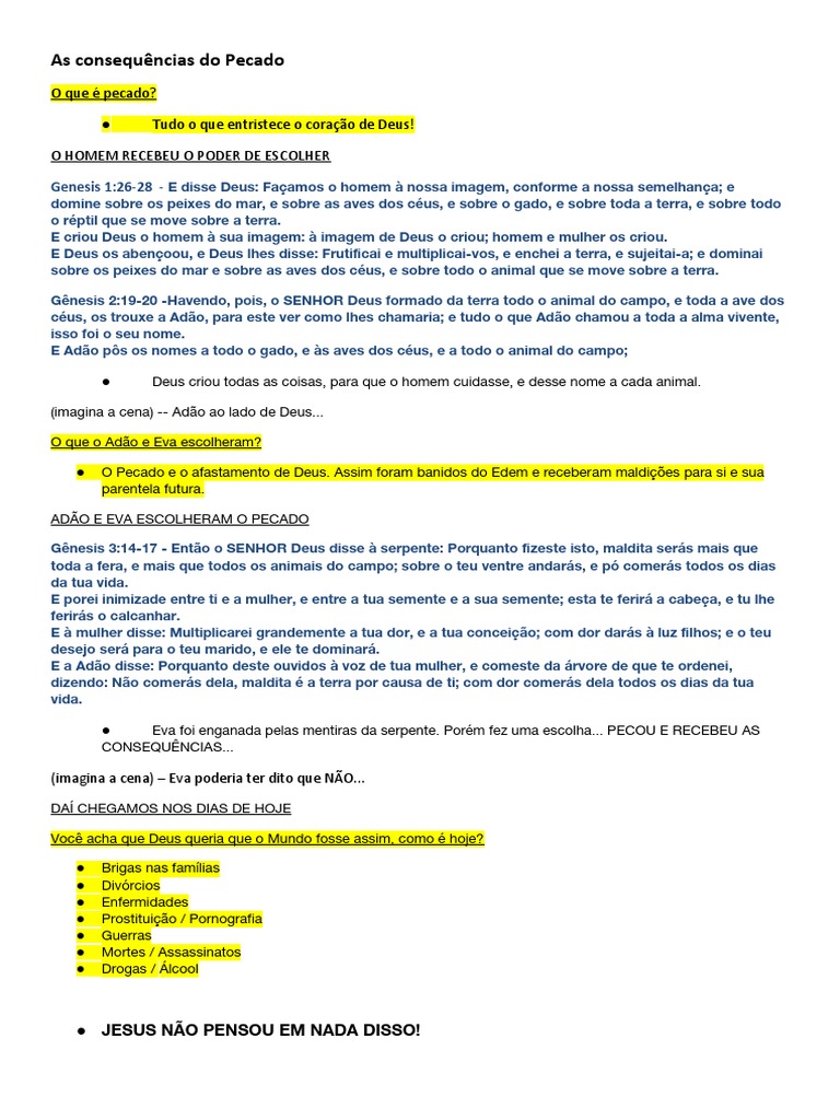 As Consequências Do Pecado Alan Cassanego Pdf Adão E Eva