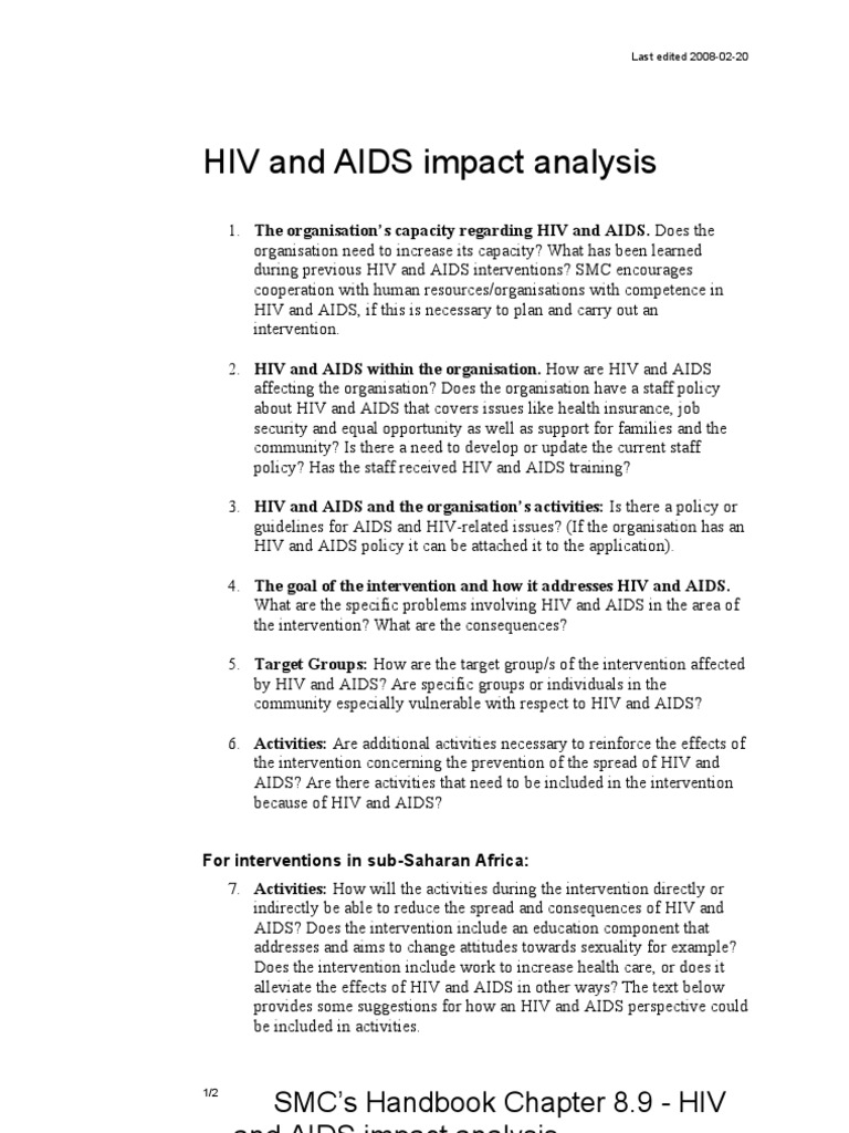 SMC's Handbook Chapter 8.9 - HIV and AIDS Impact Analysis | PDF | Hiv ...