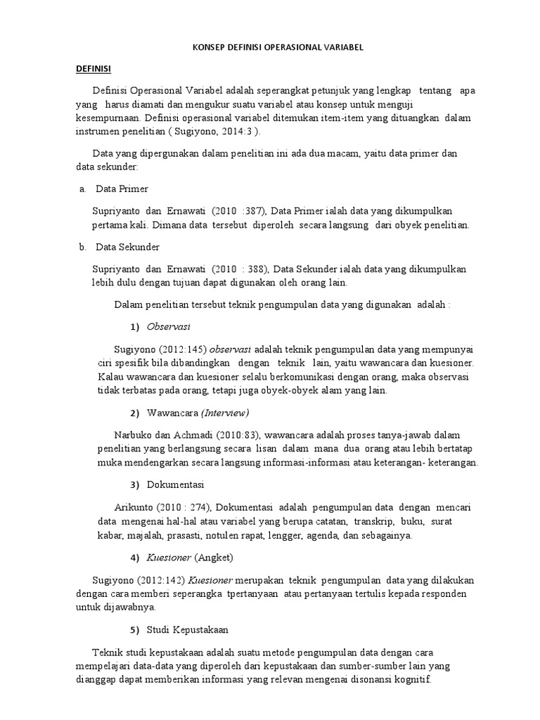 Definisi: Konsep Definisi Operasional Variabel | PDF