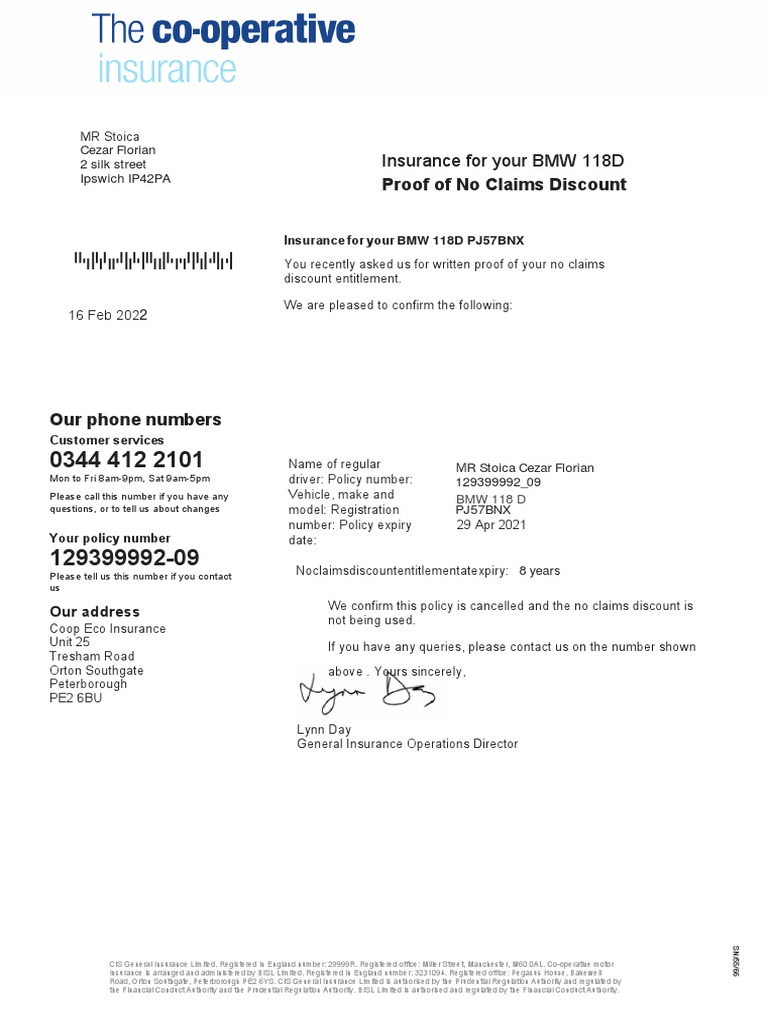 Proof of No Claims Discount: Insurance For Your BMW 118D | PDF ...