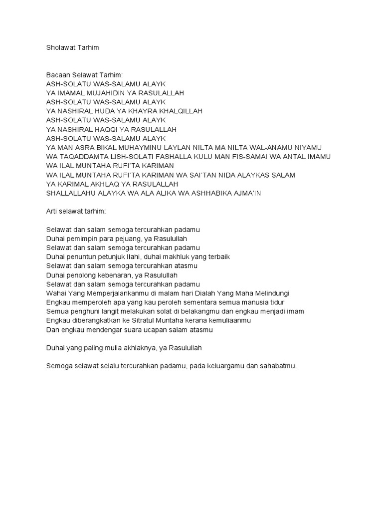Lirik dan Arti Sholawat Tarhim | PDF