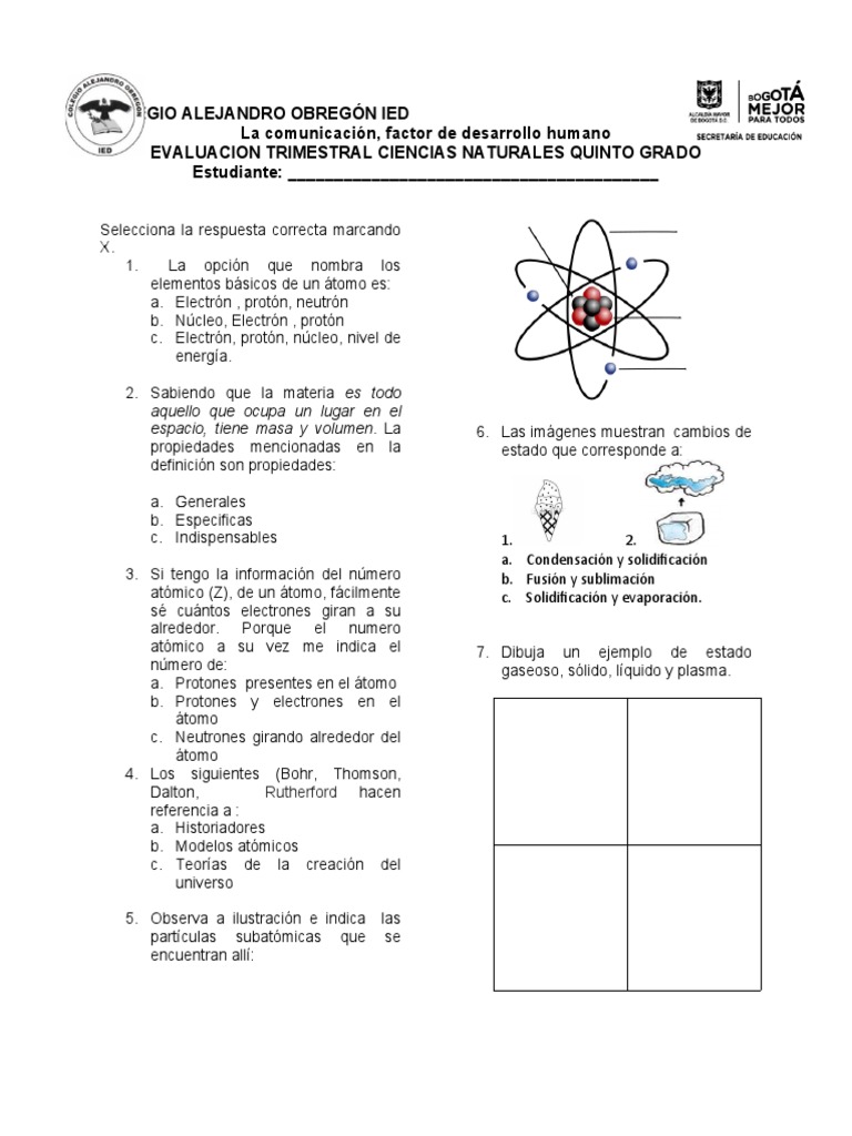 EVAL TRIM Ciencias 2 DE 5° | Descargar gratis PDF | Electrón | Núcleo ... EVAL TRIM Ciencias 2 DE 5° | Descargar gratis PDF | Electrón | Núcleo ...